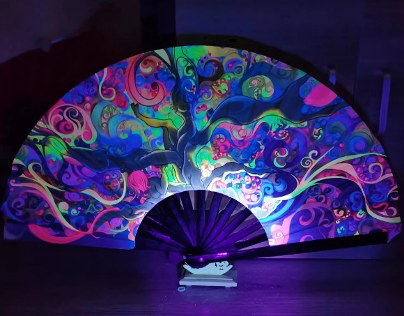 Carnival Party Dancing Performing UV Fluorescent Folding Hand Fan Bamb ...