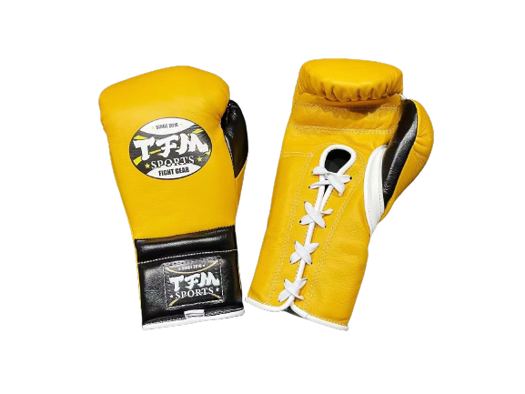 TFM T3 HANDMADE PROFESSIONAL BOXING GLOVES 12-16 oz Yellow Black – AAGsport