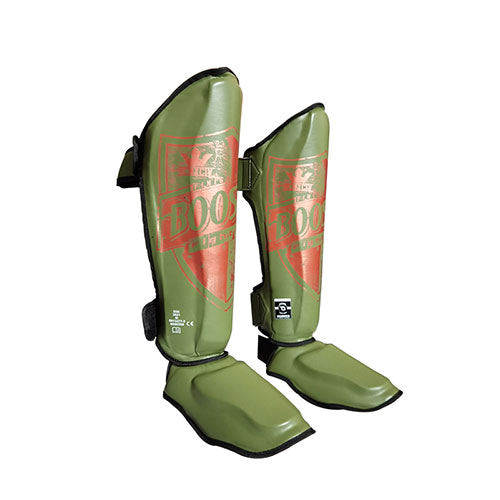 BOOSTER SHIELD 3 MUAY THAI BOXING MMA SHIN GUARD PROTECTOR COWHIDE LEA ...